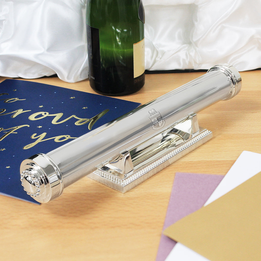 Silver graduation scroll holder – University of Warwick